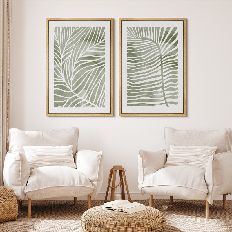 IDEA4WALL Abstract Botanical Sage Green Tropical Abstract Palm Tree Leaves Modern Art Simple ...